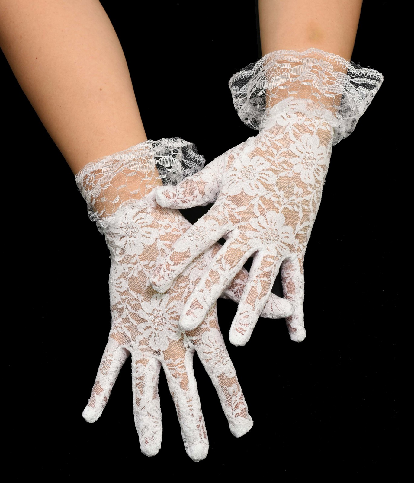 Full Finger Lace Gloves with Ruffled Cuffs Wrist Length | Australia ...